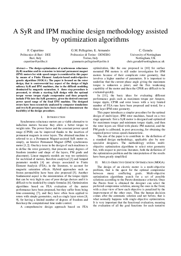 Pdf A Syr And Ipm Machine Design Methodology Assisted By Optimization Algorithms
