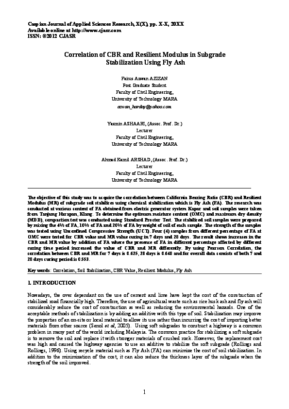 Doc Correlation Of Cbr And Resilient Modulus In Subgrade