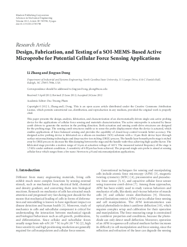 Pdf Design Fabrication And Testing Of A Soi Mems Based Active