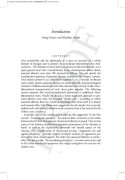 (PDF) Introduction to: Personal Identity. Complex or Simple? (with M ...