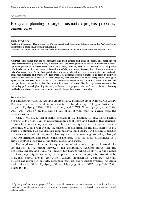 (PDF) Policy and Planning for Large-Infrastructure Projects: Problems, Causes, Cures