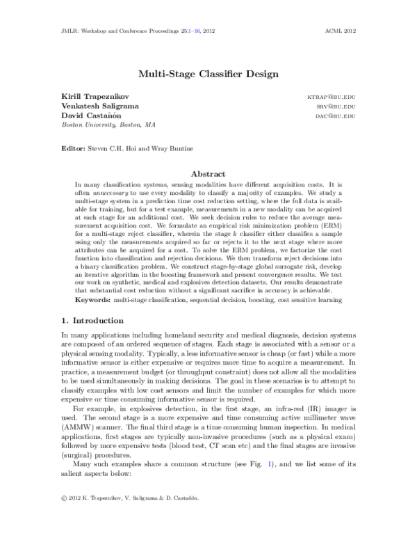 (PDF) Multi-Stage Classifier Design