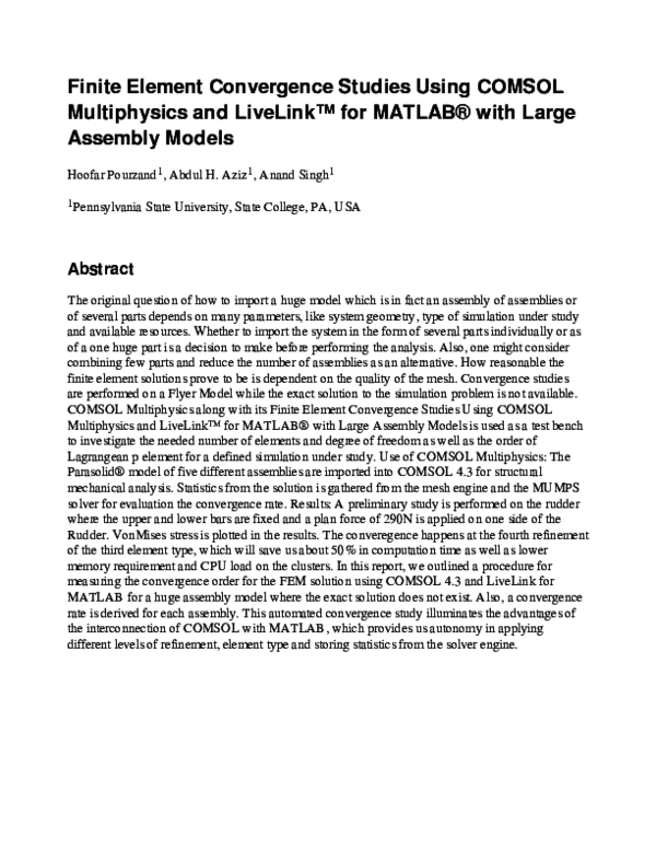 (PDF) Finite Element Convergence Studies Using COMSOL Multiphysics and LiveLink™ for MATLAB ...