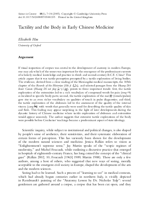 (PDF) Tactility and the Body in Early Chinese Medicine