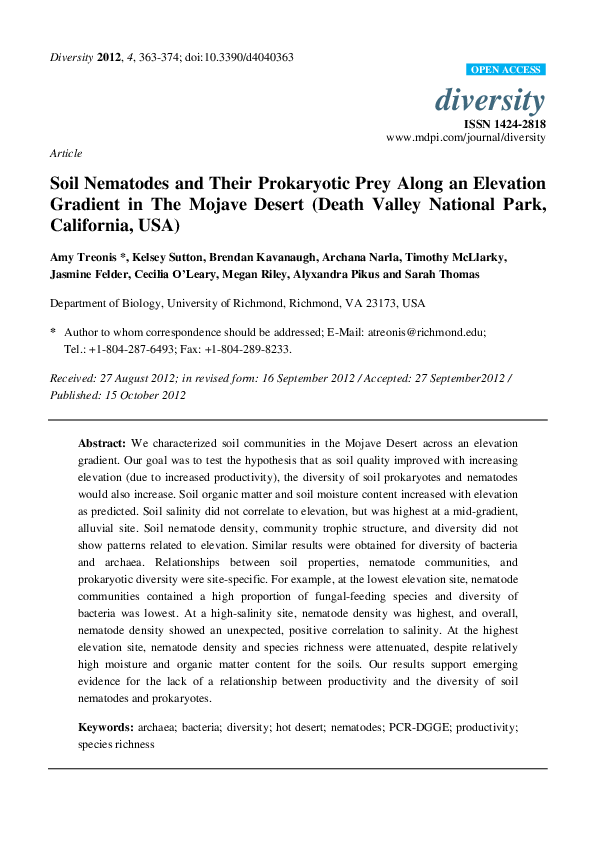 (PDF) Soil Nematodes and Their Prokaryotic Prey Along an Elevation Gradient in The Mojave Desert ...