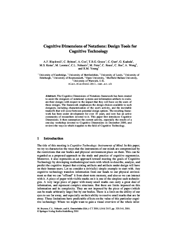(PDF) Cognitive dimensions of notations: Design tools for cognitive technology