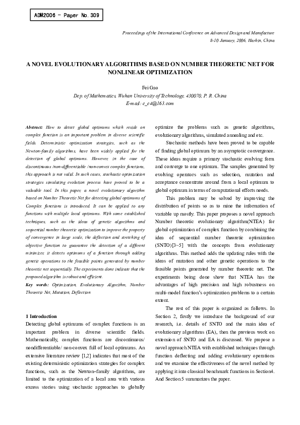Pdf A Novel Evolutionary Algorithms Based On Number Theoretic Net For