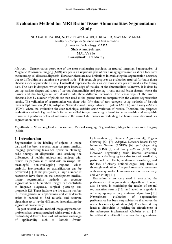 (PDF) Evaluation method for MRI brain tissue abnormalities segmentation study