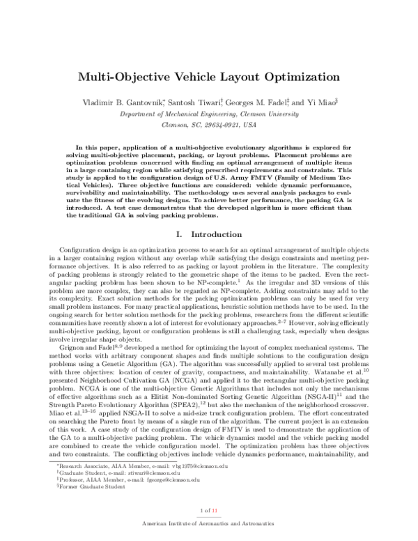 Pdf Multi Objective Vehicle Layout Optimization