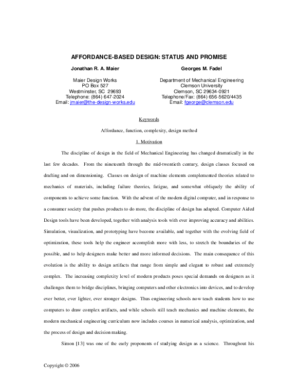 (PDF) Affordance-Based Design: Status and Promise