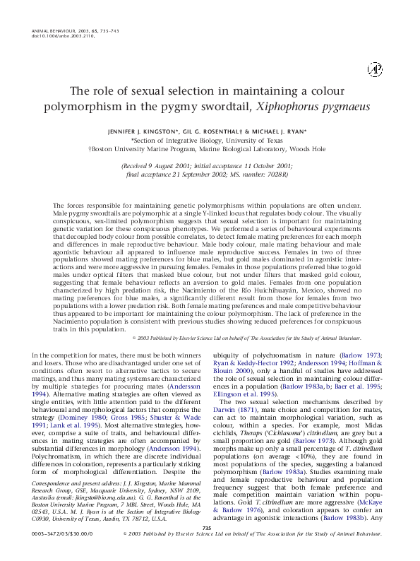 (PDF) The role of sexual selection in maintaining a colour polymorphism ...