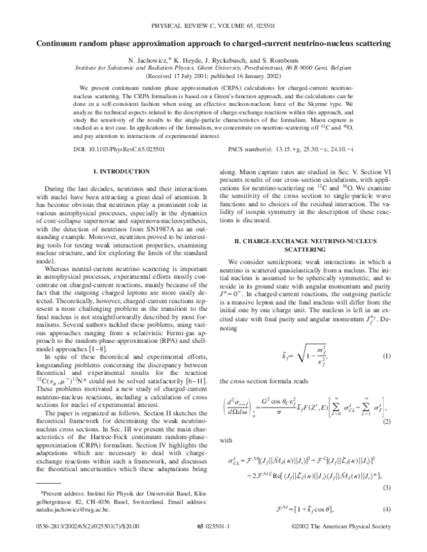 Pdf Continuum Random Phase Approximation Approach To Charged Current