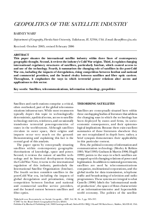 (PDF) Geopolitics of the satellite industry