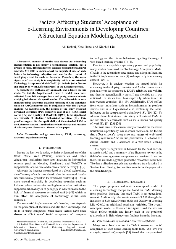 (PDF) Factors Affecting Students’ Acceptance of e-Learning Environments in Developing Countries ...
