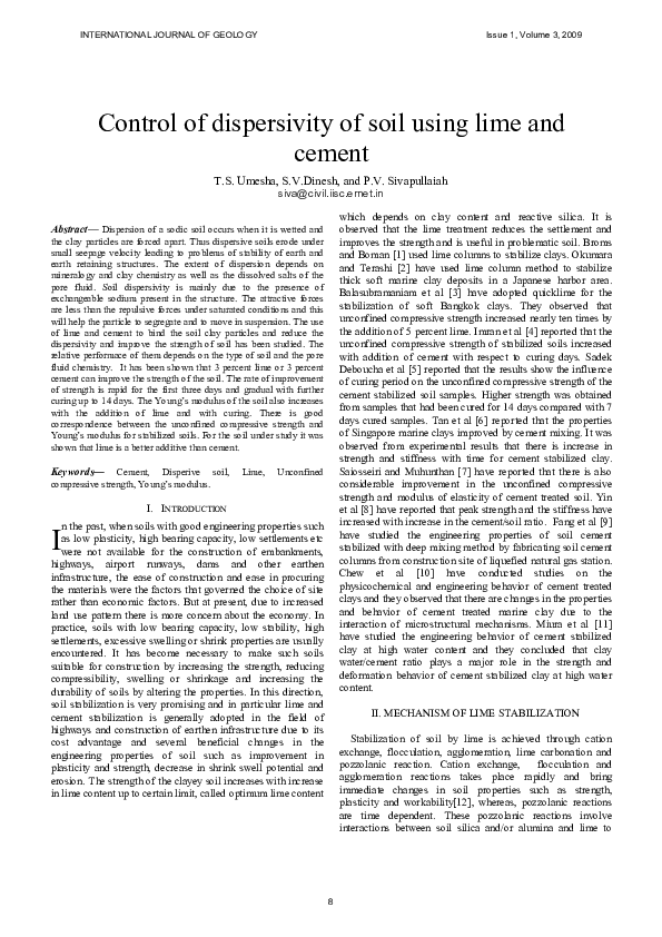 (PDF) Control of dispersivity of soil using lime and cement