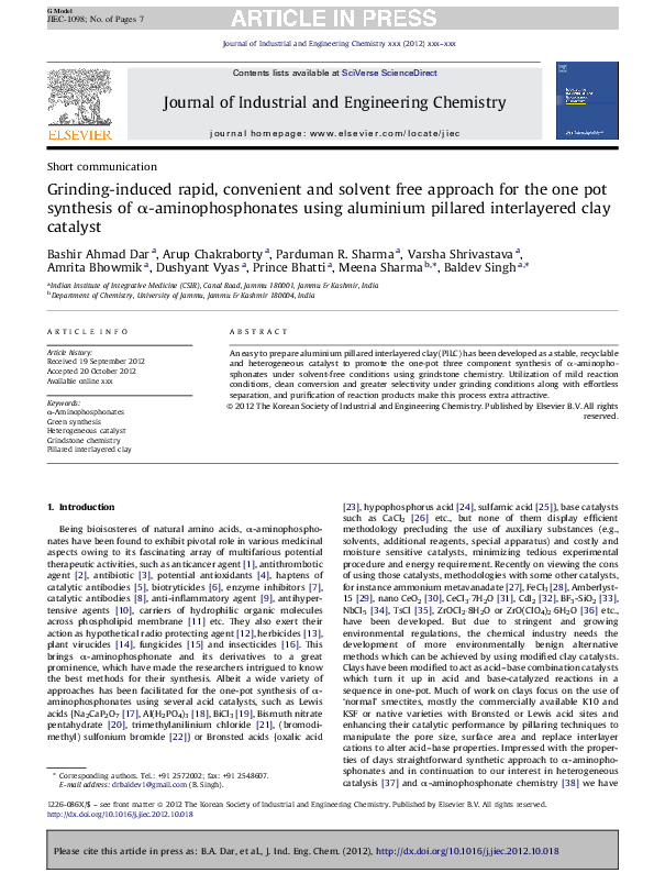 (PDF) Grinding-induced rapid, convenient and solvent free approach for ...