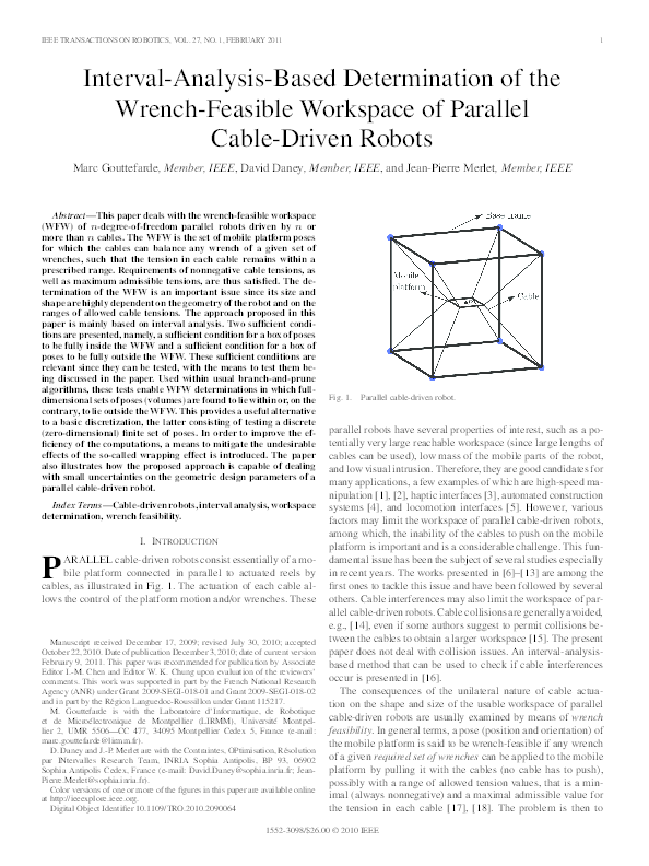 Pdf Interval Analysis Based Determination Of The Wrench Feasible Workspace Of Parallel Cable