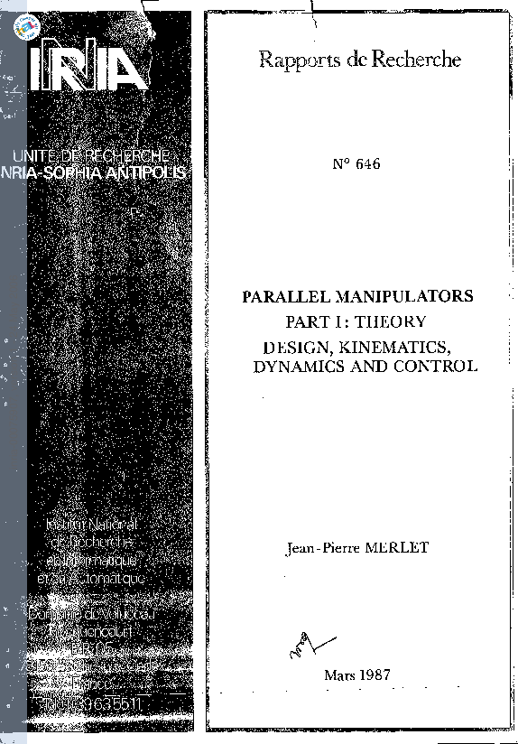 (PDF) Parallel manipulators. Part I: Theory design, kinematics, dynamics and control