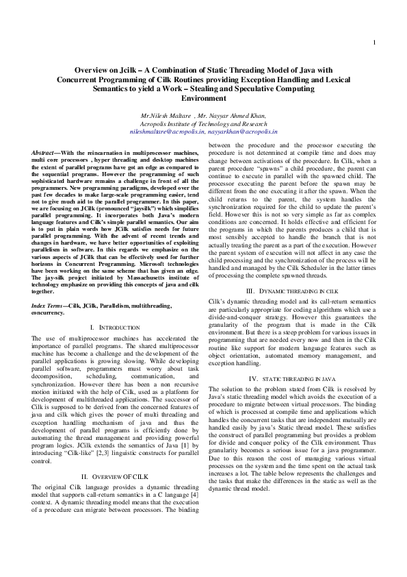 (PDF) Overview on Jcilk – A Combination of Static Threading Model of ... (PDF) Overview on Jcilk – A Combination of Static Threading Model of ...