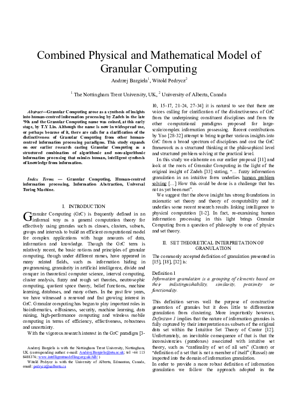 (PDF) Combined Physical and Mathematical Model of Granular Computing