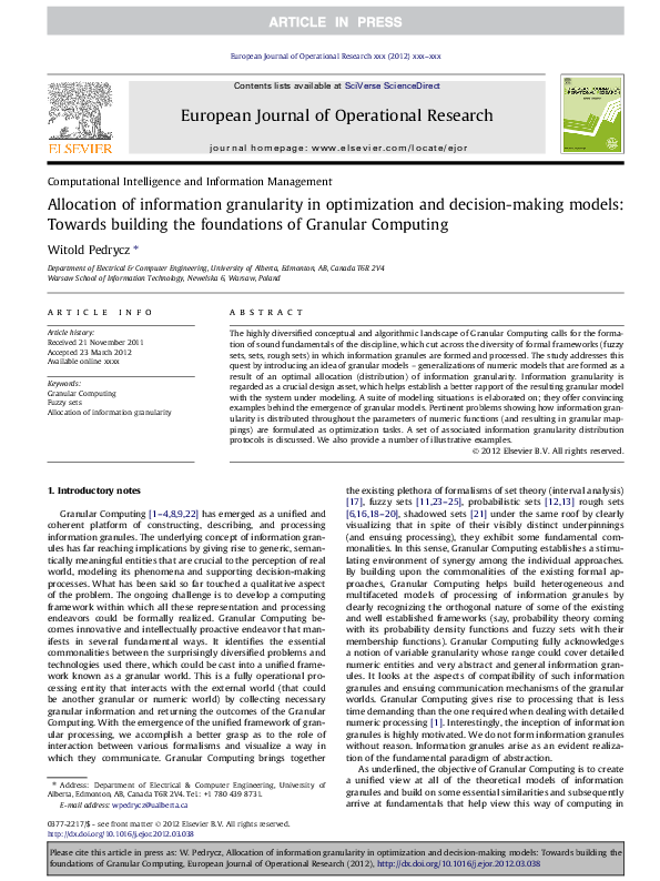 (PDF) Allocation of information granularity in optimization and decision-making models: towards ...