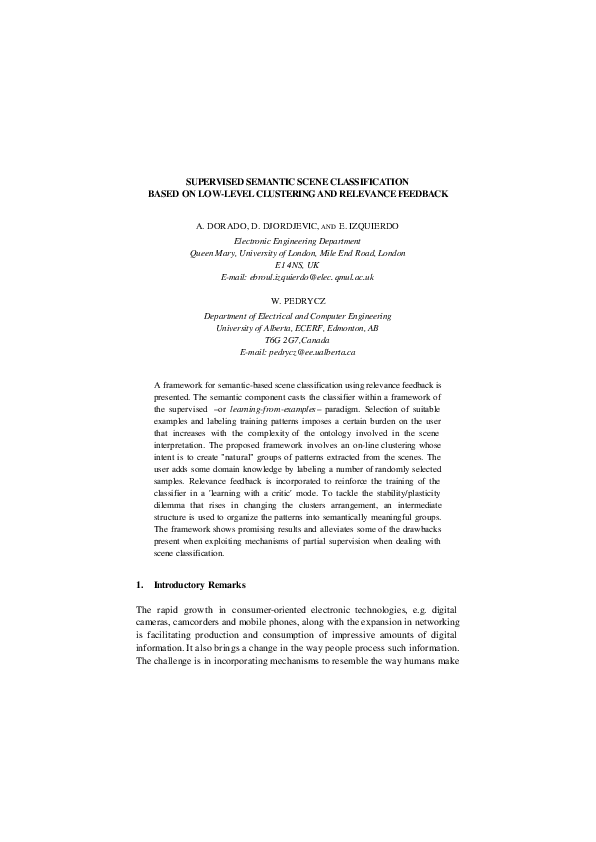 Pdf Supervised Semantic Scene Classification Based On Low Level Clustering And Relevance Feedback
