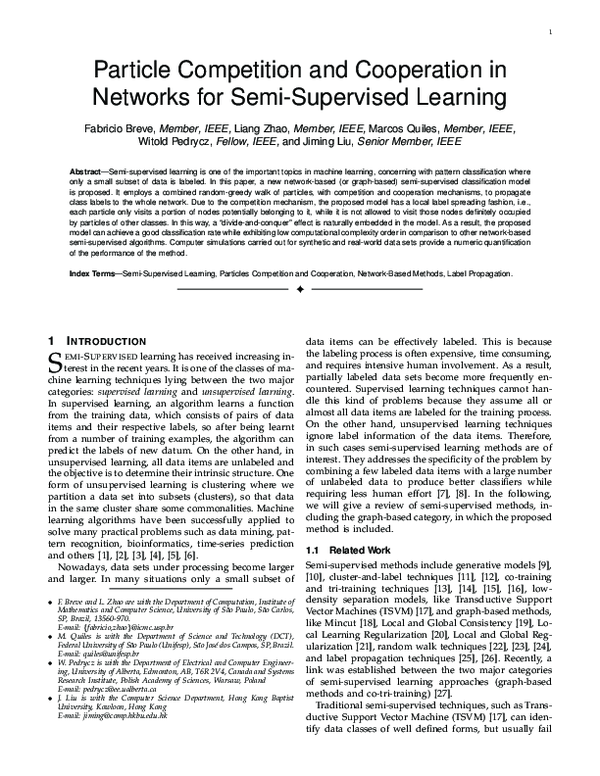 Particle competition and cooperation in networks for semi-supervised learning