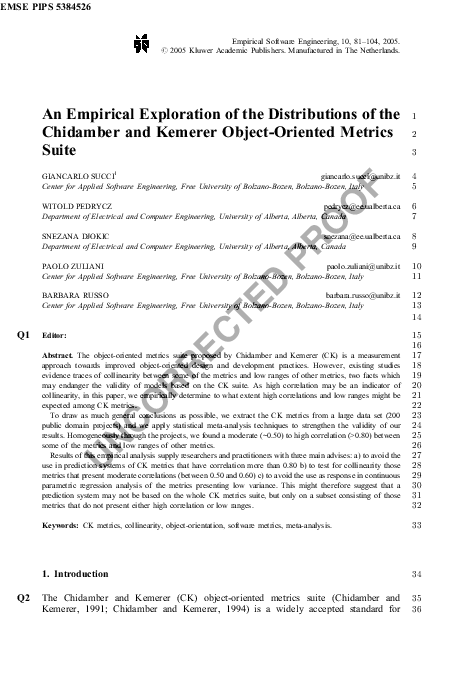 (PDF) An empirical exploration of the distributions of the Chidamber and Kemerer object-oriented ...