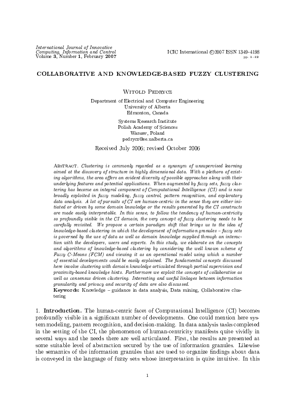 (PDF) Collaborative and knowledge-based fuzzy clustering