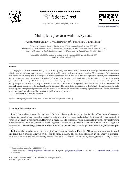 (PDF) Multiple regression with fuzzy data