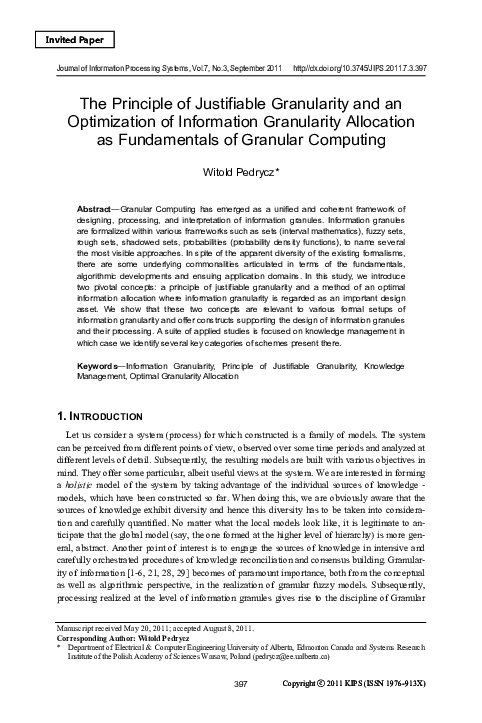 (PDF) The Principle of Justifiable Granularity and an Optimization of Information Granularity ...