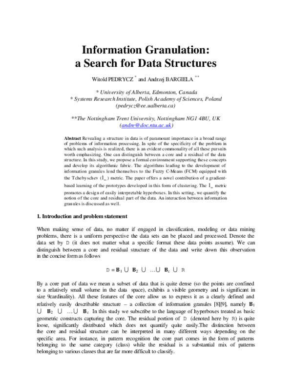 Pdf Information Granulation A Search For Data Structures