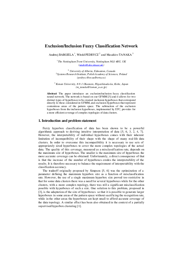(PDF) Exclusion/Inclusion fuzzy classification network