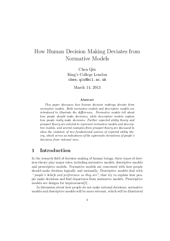 (PDF) How Human Decision Making Deviates from Normative Models