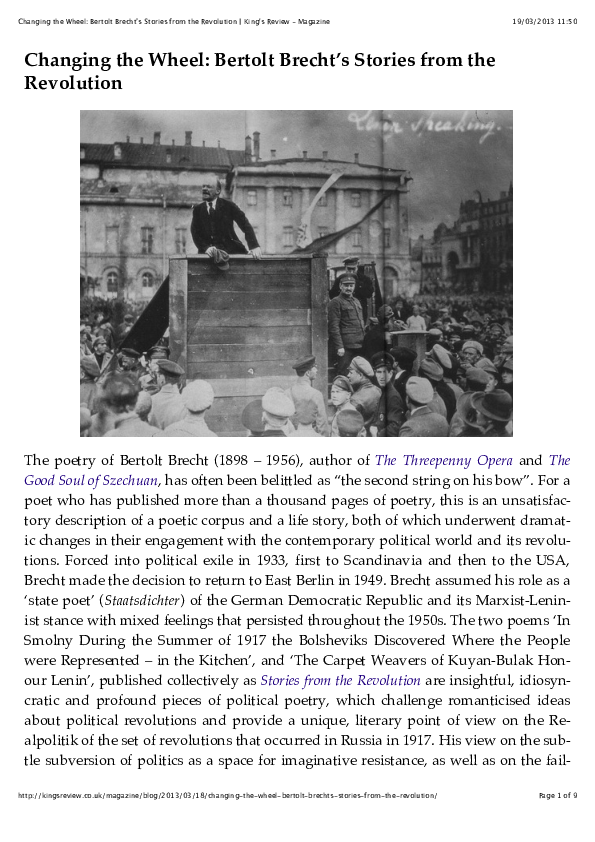 (PDF) Changing the Wheel: Bertolt Brecht’s Stories from the Revolution