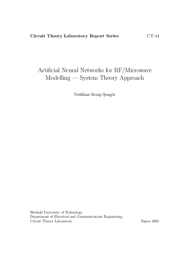 Pdf Artificial Neural Networks For Rfmicrowave Modelling—system Theory Approach