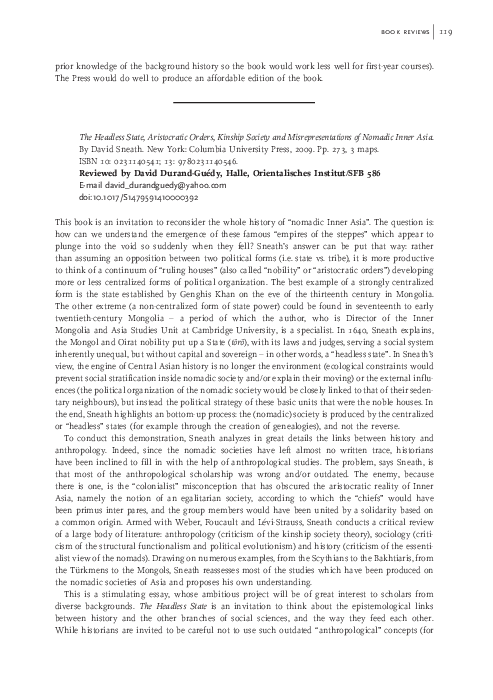 (PDF) David Sneath, The Headless State, Aristocratic Orders, Kinship ...
