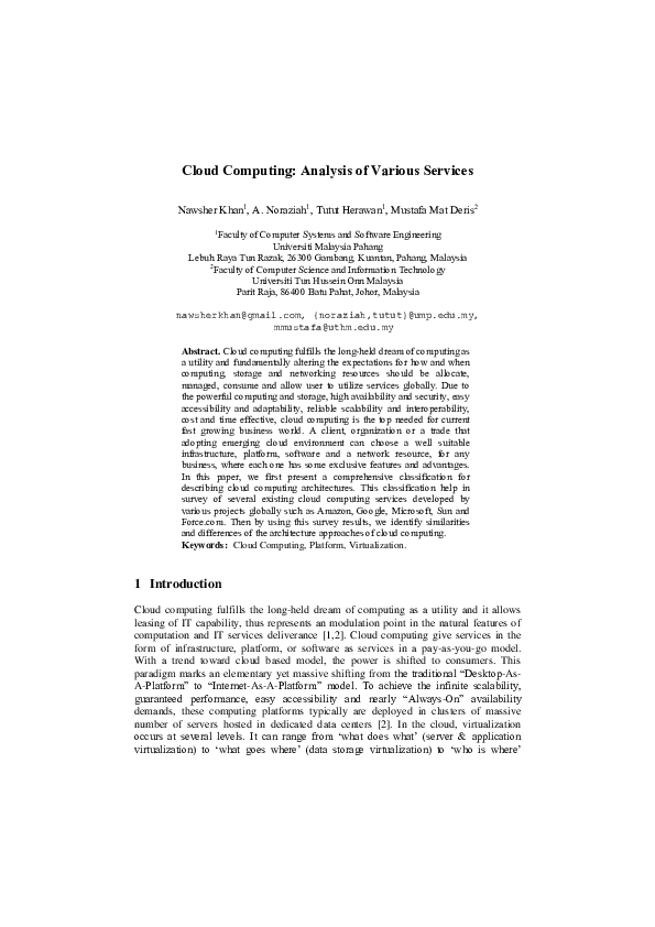 (PDF) Cloud Computing: Analysis of Various Services