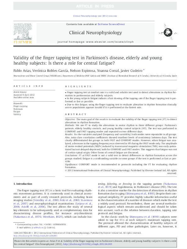 (PDF) Validity of the finger tapping test in Parkinson's disease ...