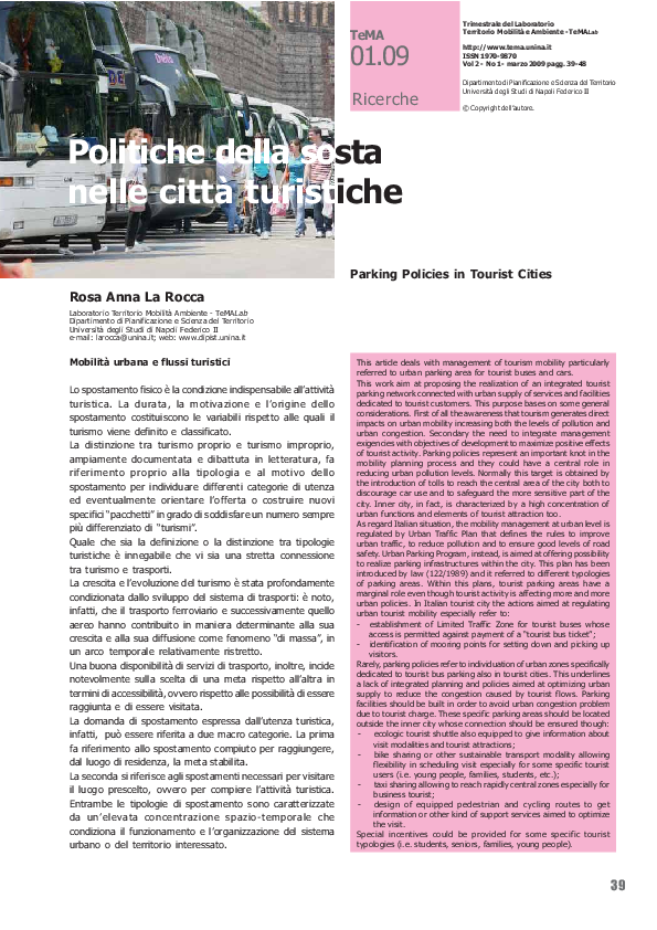 (PDF) Politiche della sosta in città turistiche | Rosa Anna La Rocca ...