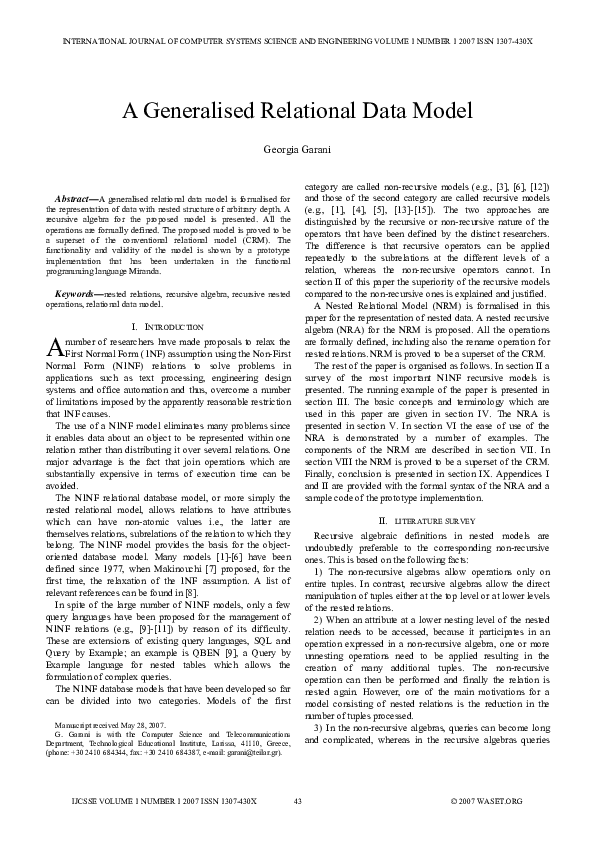 (PDF) A Generalised Relational Data Model