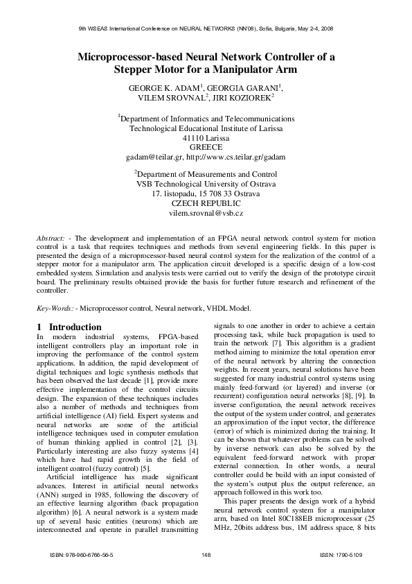 Pdf Microprocessor Based Neural Network Controller Of A Stepper Motor