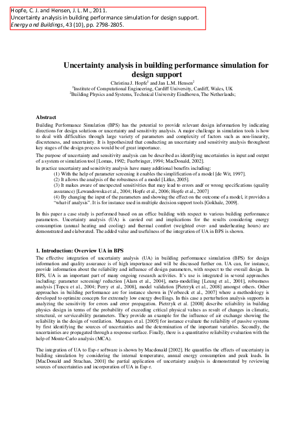 (PDF) Uncertainty analysis in building performance simulation for design support