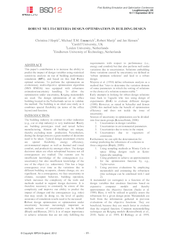 Pdf Robust Multi Criteria Design Optimisation In Building Design