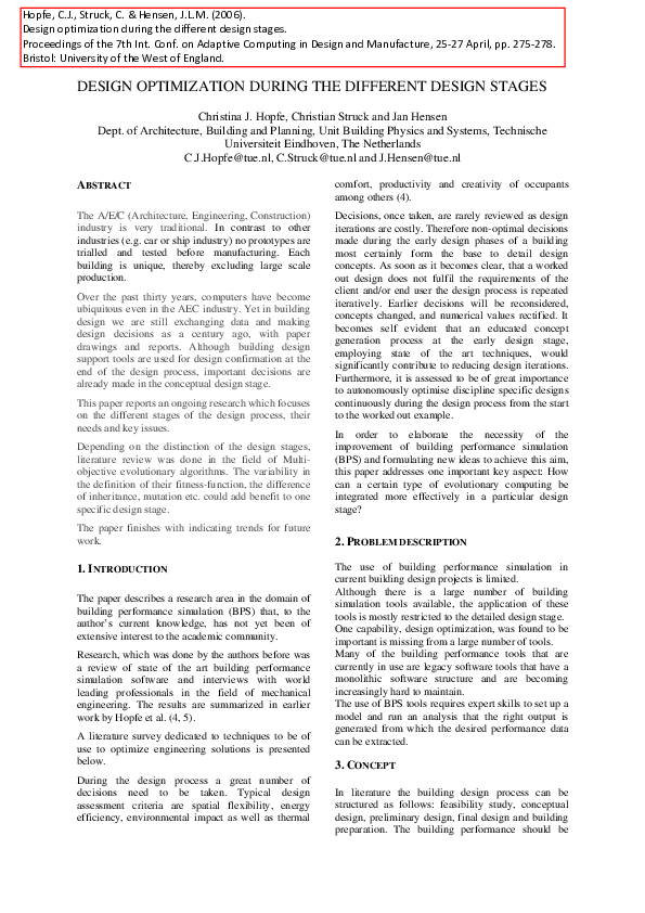 (PDF) Design optimization during the different design stages