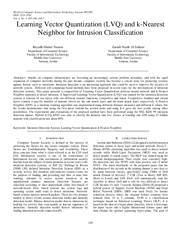 (PDF) Learning Vector Quantization (LVQ) and k-Nearest Neighbor for Intrusion Classification