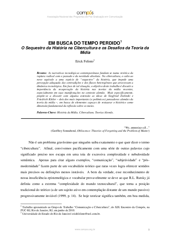 (PDF) Em busca do tempo perdido