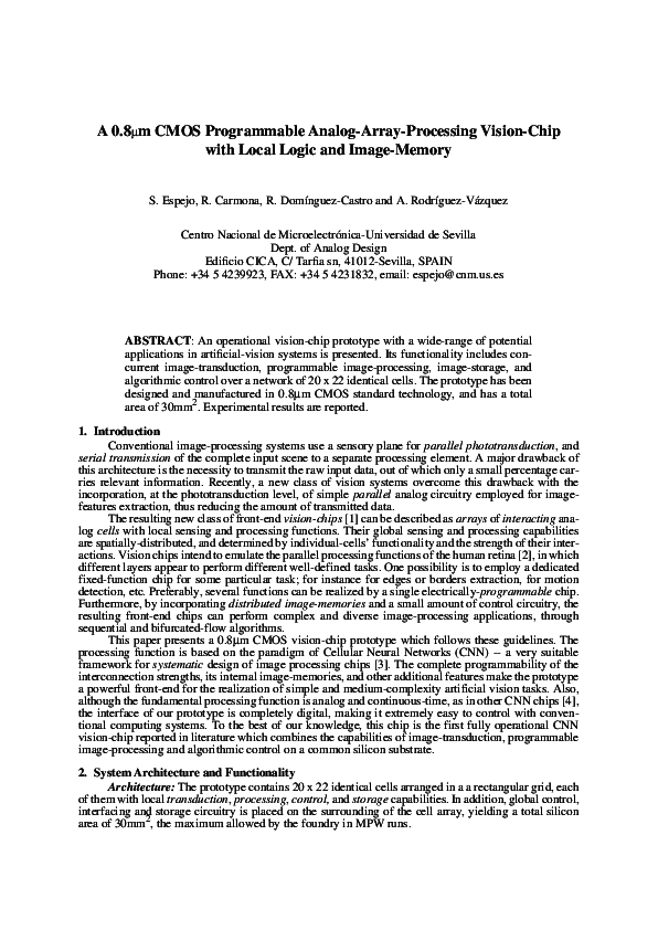 Pdf A 08 μm Cmos Programmable Analog Array Processing Vision Chip With Local Logic And Image 