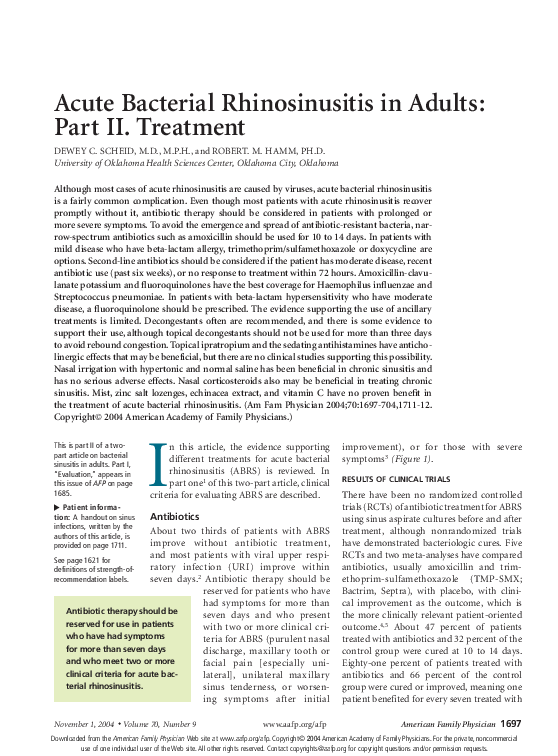 (PDF) Acute bacterial rhinosinusitis in adults: part II. Treatment