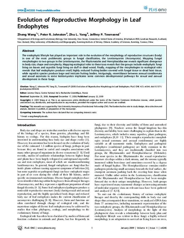 (PDF) Evolution of Reproductive Morphology In Leaf Endophytes